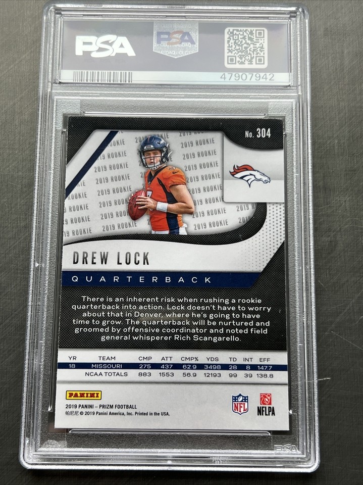 2019 Panini Prizm Drew Lock RC Broncos Rookie Card #304 PSA 10 GEM MINT ...