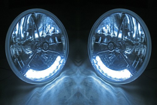 Street Hot Rod 7" Tri Bar Clear Dot H4 Headlights W White Turn Signals ...