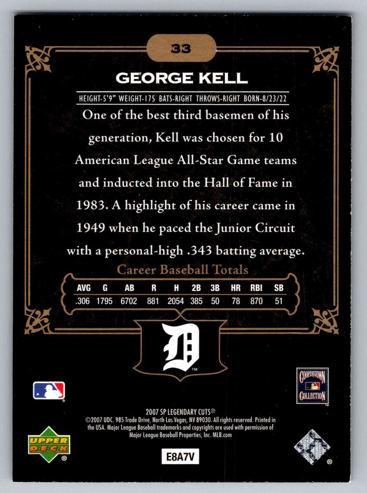2007 SP Legendary Cuts #33 George Kell | eBay