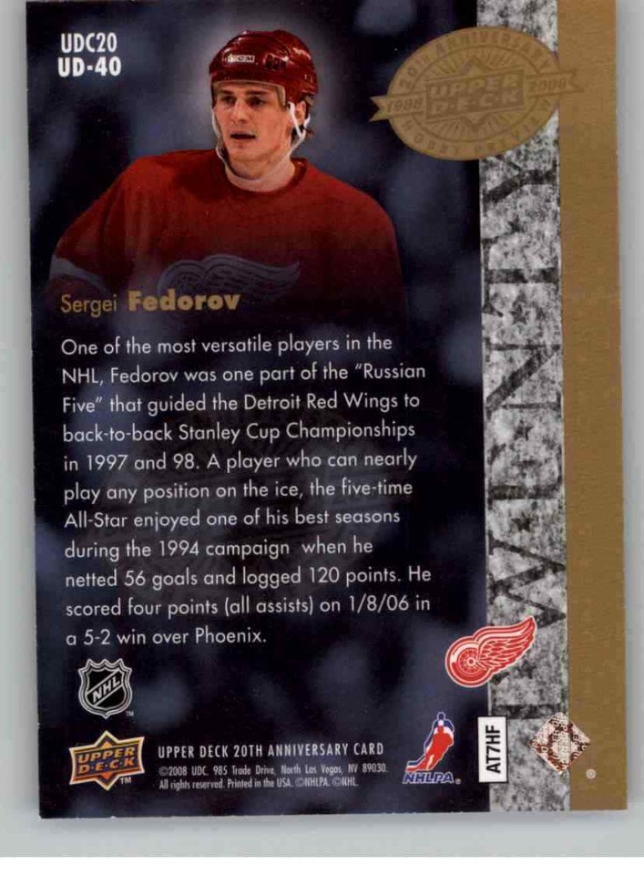 2008 Upper Deck 20th Anniversary Sergei Fedorov card #40 | eBay
