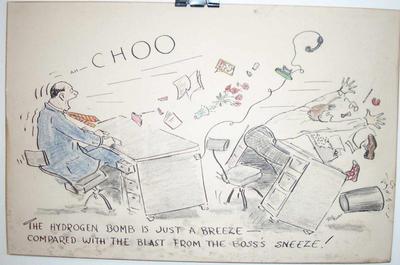 VINTAGE CARTOON DRAWING HYDROGEN BOMB POLITICAL SATIRE | eBay