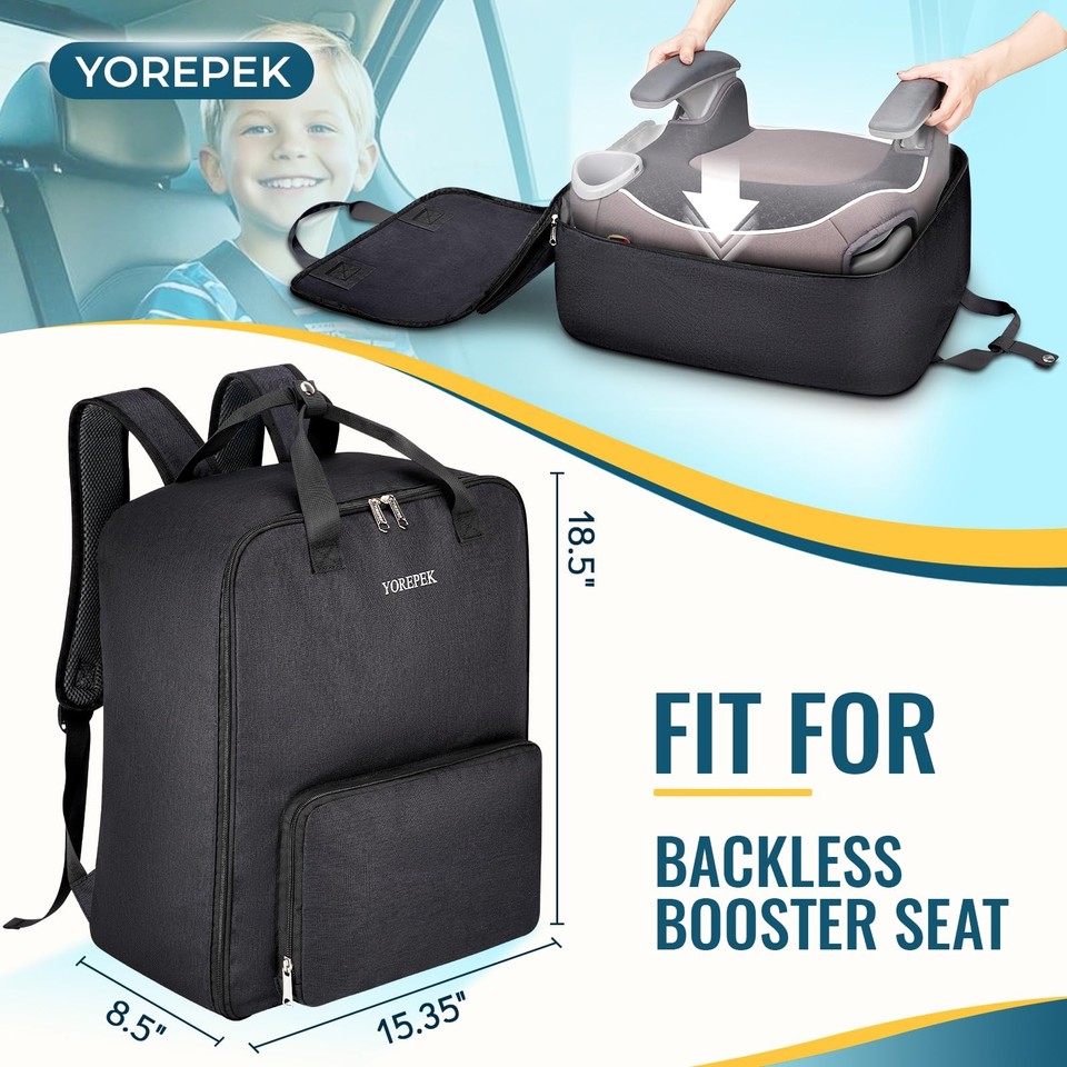 Backless Booster Car Seat Travel Bag Backpack for Airplane, Foldable ...