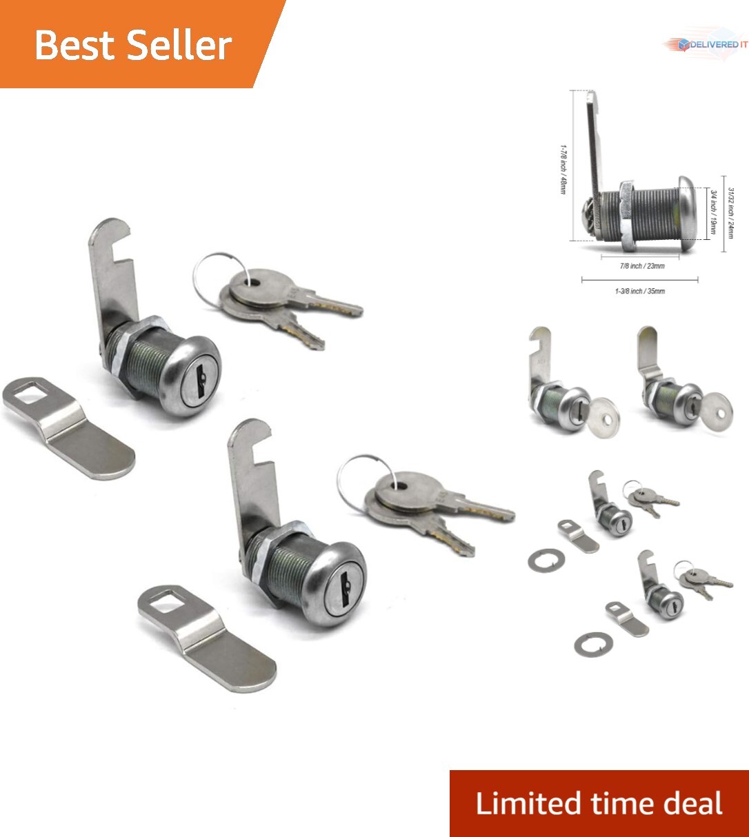 2Pcs 7/8" Stainless Steel Cam Locks Key Lock Drawer Truck Tool Box ...