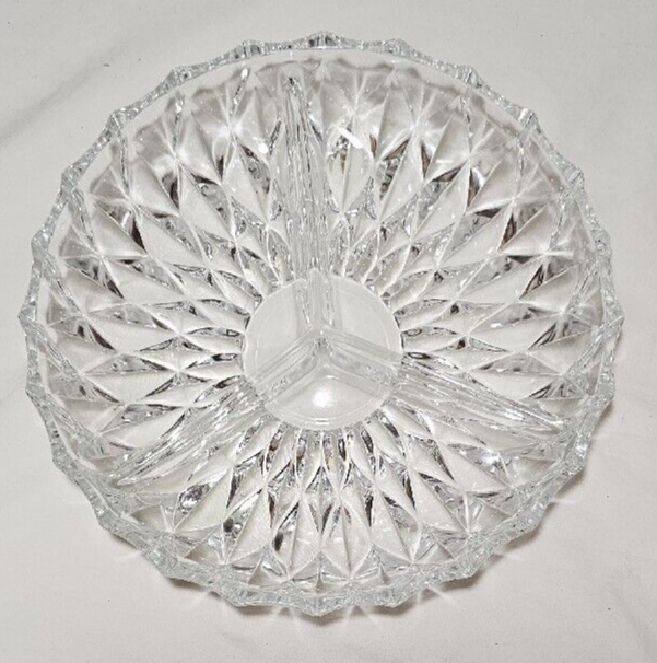 Cut Crystal Divided RELISH DISH 3 Section Candy Glass dish Trinket ...