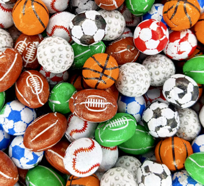 Milk Chocolate SPORTS Foil Wrapped Football Rugby Golf Balls Basketball ...