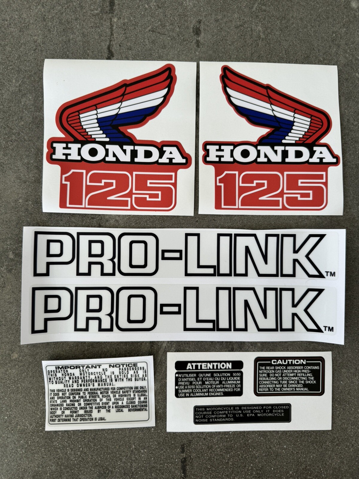 Honda CR125 1986 Reproduction Decal Set / Sticker Kit / Including ...