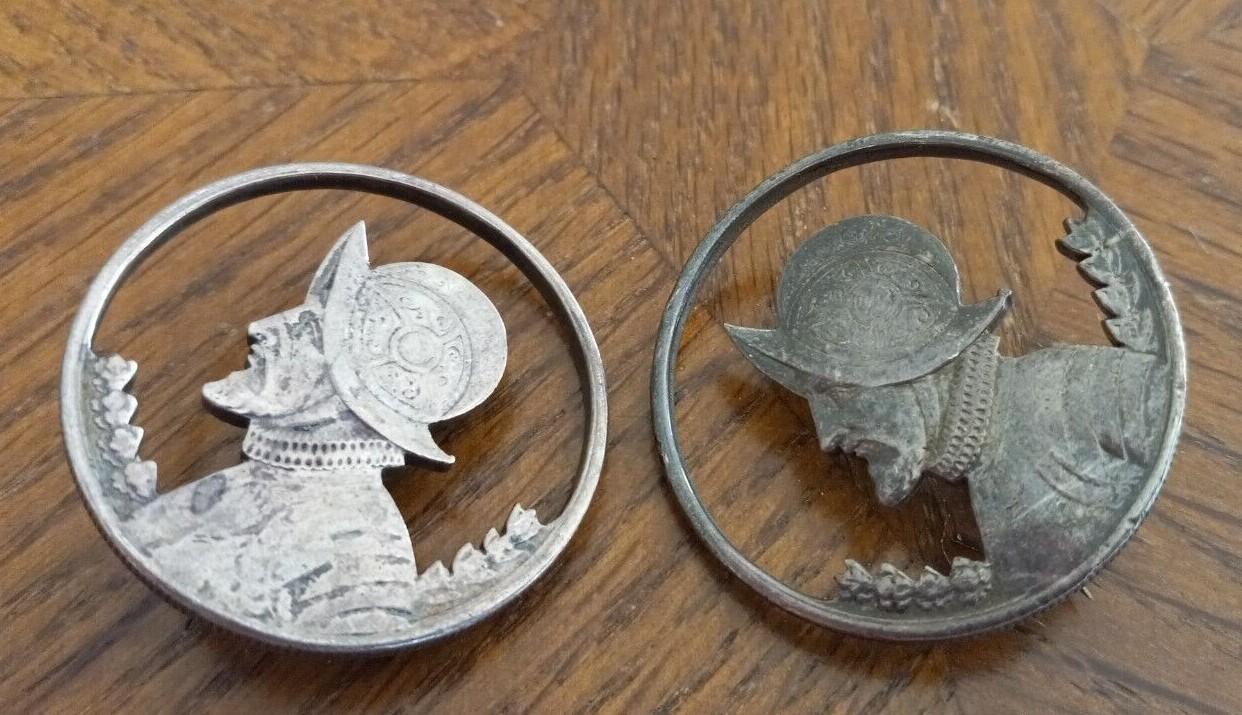 2 Antique Panama .900 Silver Balboa Carved Cut Out Co… - Gem