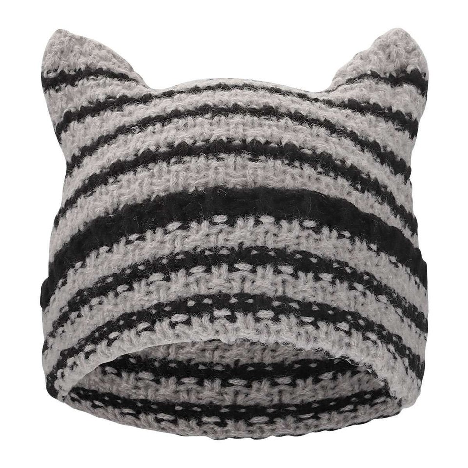 Cute Cat Ear Beanie Cap Cat Knitted Hat Winter Knit Cable Hat for Women ...