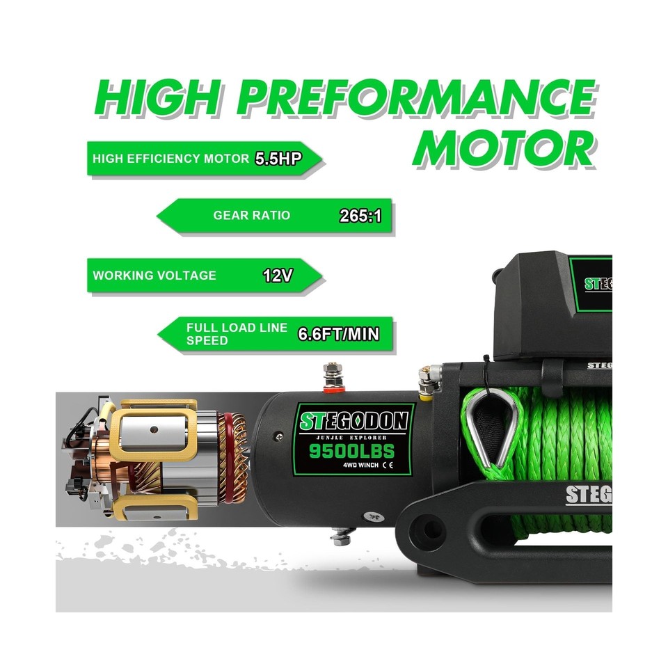 Winch 9500lb Electric Winch 12V Waterproof Electric Winch Synthetic Rope Winc... | eBay