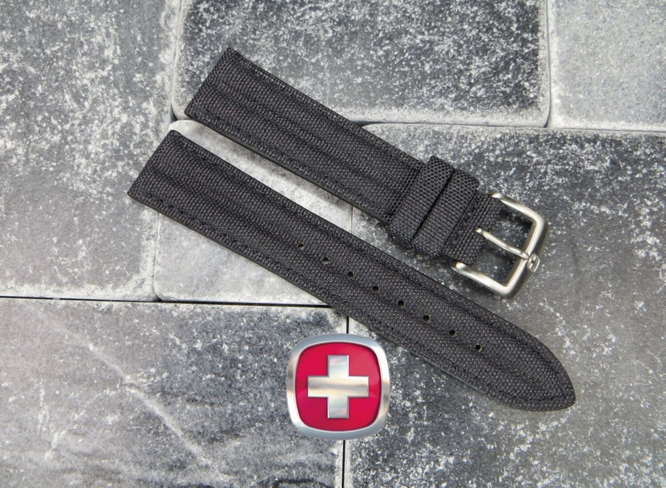 New 20mm Wenger Swiss Army Nylon Watch Band Black Soft Rubber Watch ...