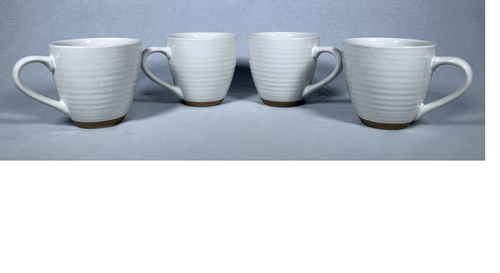 Set of (4) Food Network Stoneware Mugs White Rippled / Brown Speckled ...