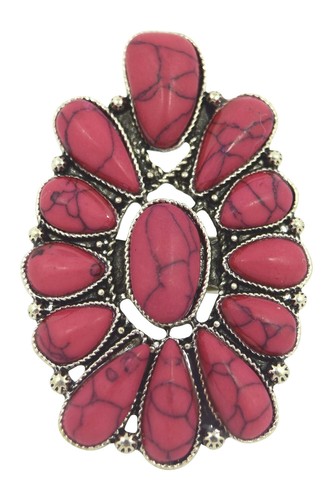 Bohemian Blue and Red Squash Blossom Howlite Statement Ring | eBay