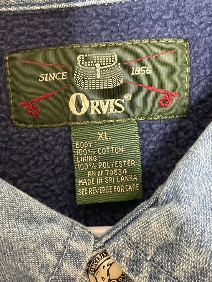 Orvis Heavyweight Denim Shirt Jacket Fleece Line Button Up Shacket Blue ...