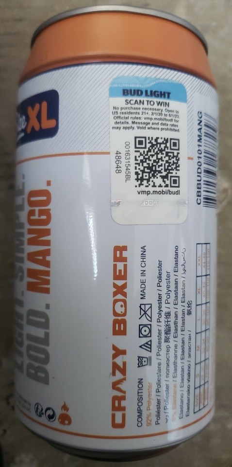 Crazy Boxer Bud Light Seltzer Mango Boxer Briefs, Mens Size XL in Can ...