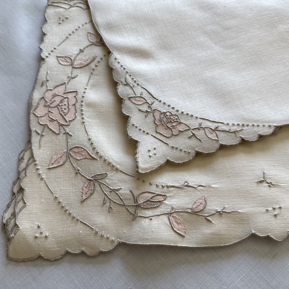 16 piece Vintage Marghab Madeira Placemat Napkin Set Beige Pink Hand ...