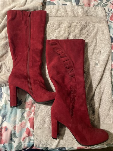 Impo Boots Trella Red Faux Suede High Heel Womens 8.5 M Zipper Straps ...
