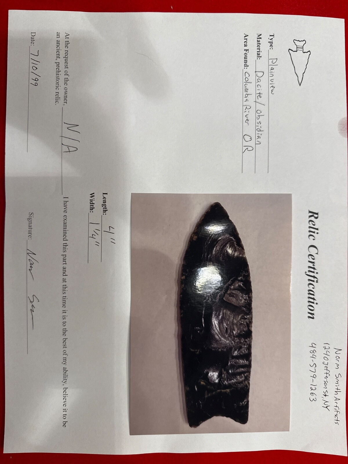 paleo plainview point arrowhead artifact OR coa | eBay