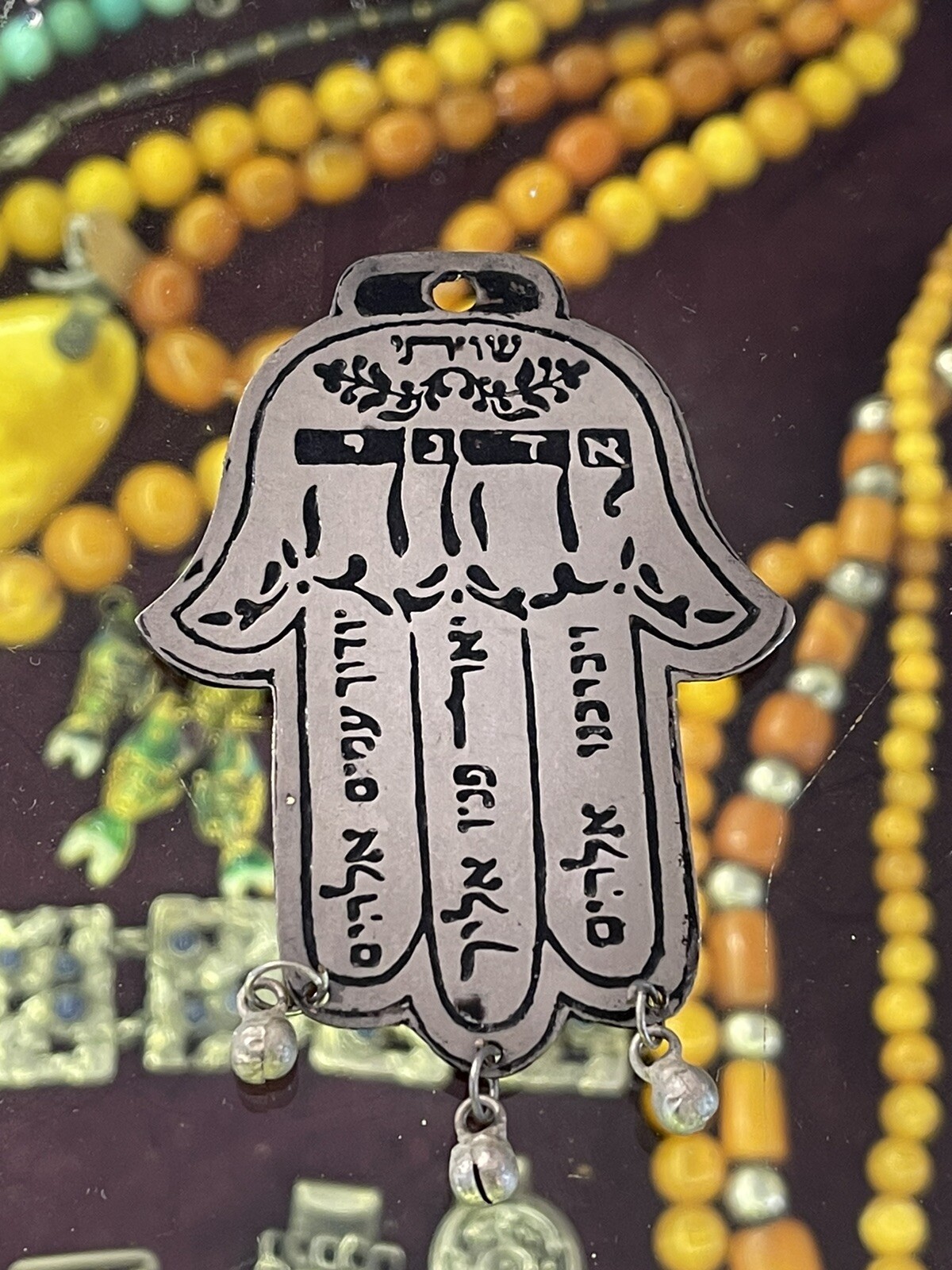 Vintage jewish amulet Shivisi charm judaica tas Hamsa Enamel On White ...