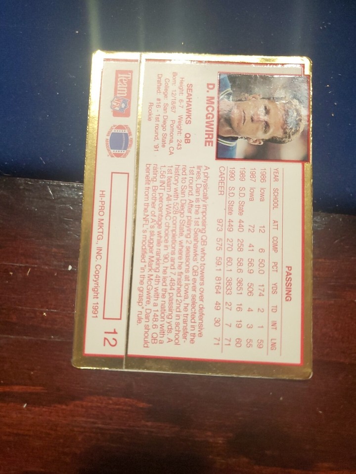 1991 Action Packed Rookie Update Football Card #12 Dan McGwire | eBay