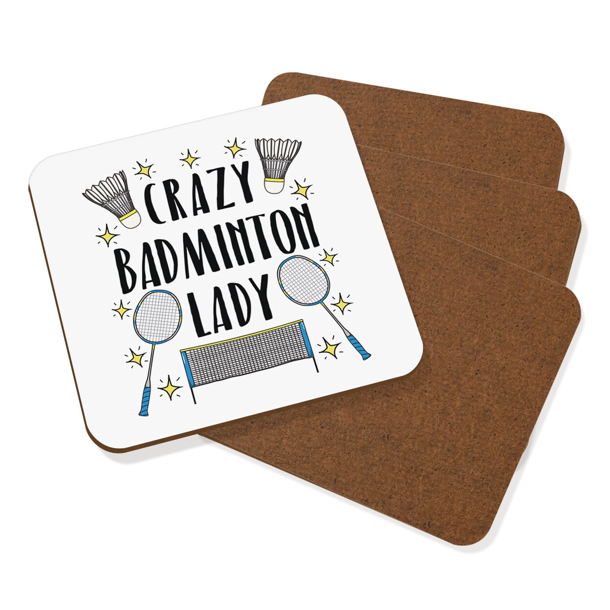 Crazy Badminton Lady Stars Coaster Drinks Mat Set Of 4 - Funny Sport | eBay
