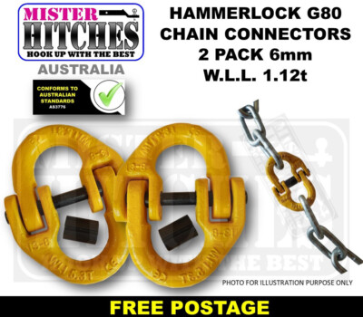 2 x 6mm 1.12t Chain Link Connectors Hammerlock Joiner 4X4 Chain Link ...