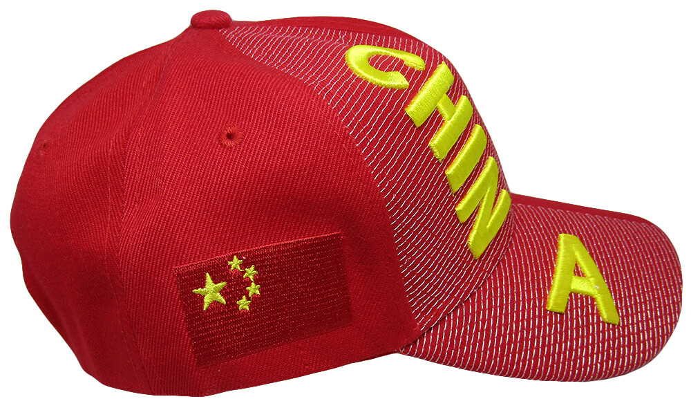 China Country Crest Red / Yellow Letter 3-D Patch On Side Embroidered ...