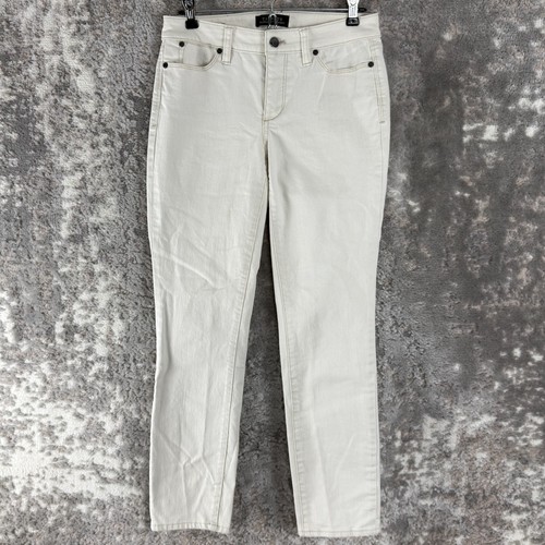 Talbots Size 2 Slim Ankle Jeans Denim Pants Ivory Button Zip Casual ...