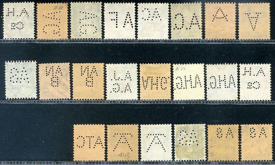 Switzerland 22 different perfins commencing letter A, uncommon to ...