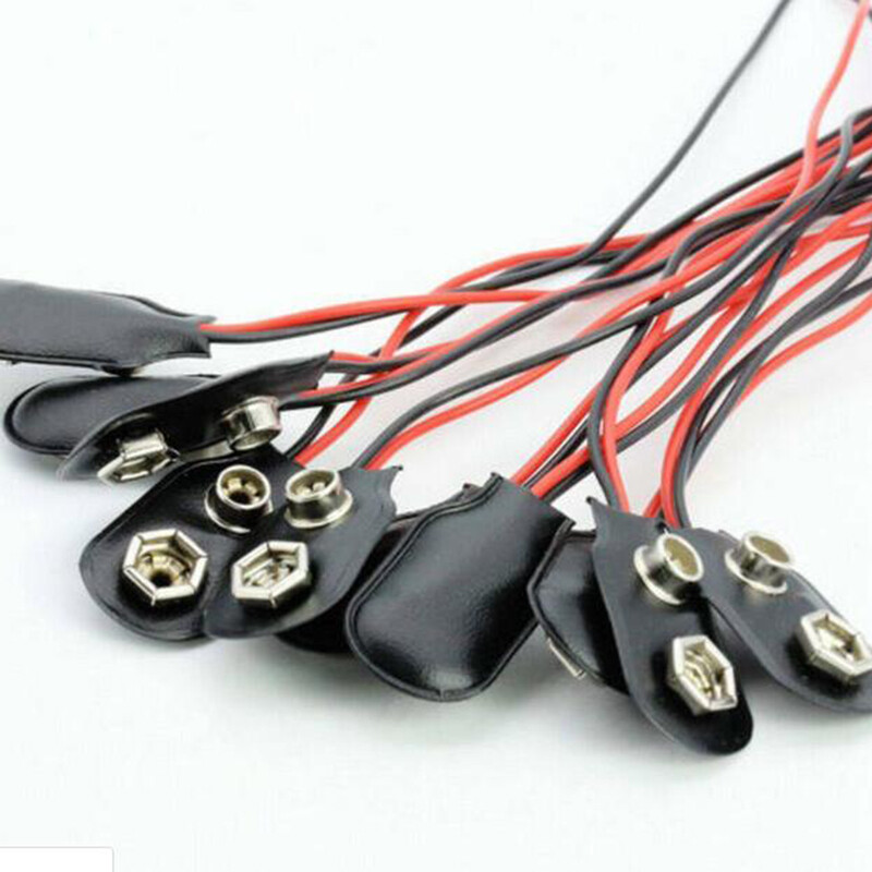 Bulk 2 Pcs Snap 9V (9 Volt) Battery Clip Connector I Type Black w Cable ...