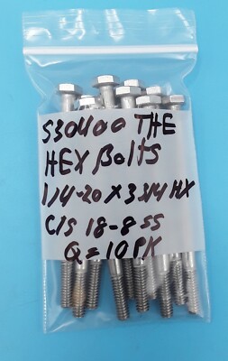 S30400 THE Hex Bolts 1/4-20 X 3 3/4 HX C/S 18-8 SS 10Pk | eBay