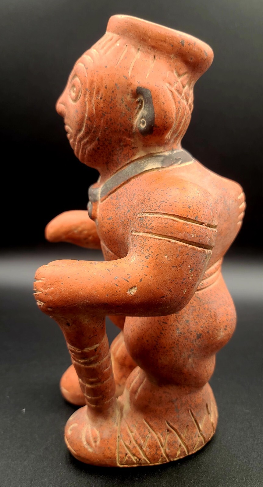 Vintage Terracotta Mexican Pottery Mayan Clay Figure Man Walking Stick ...