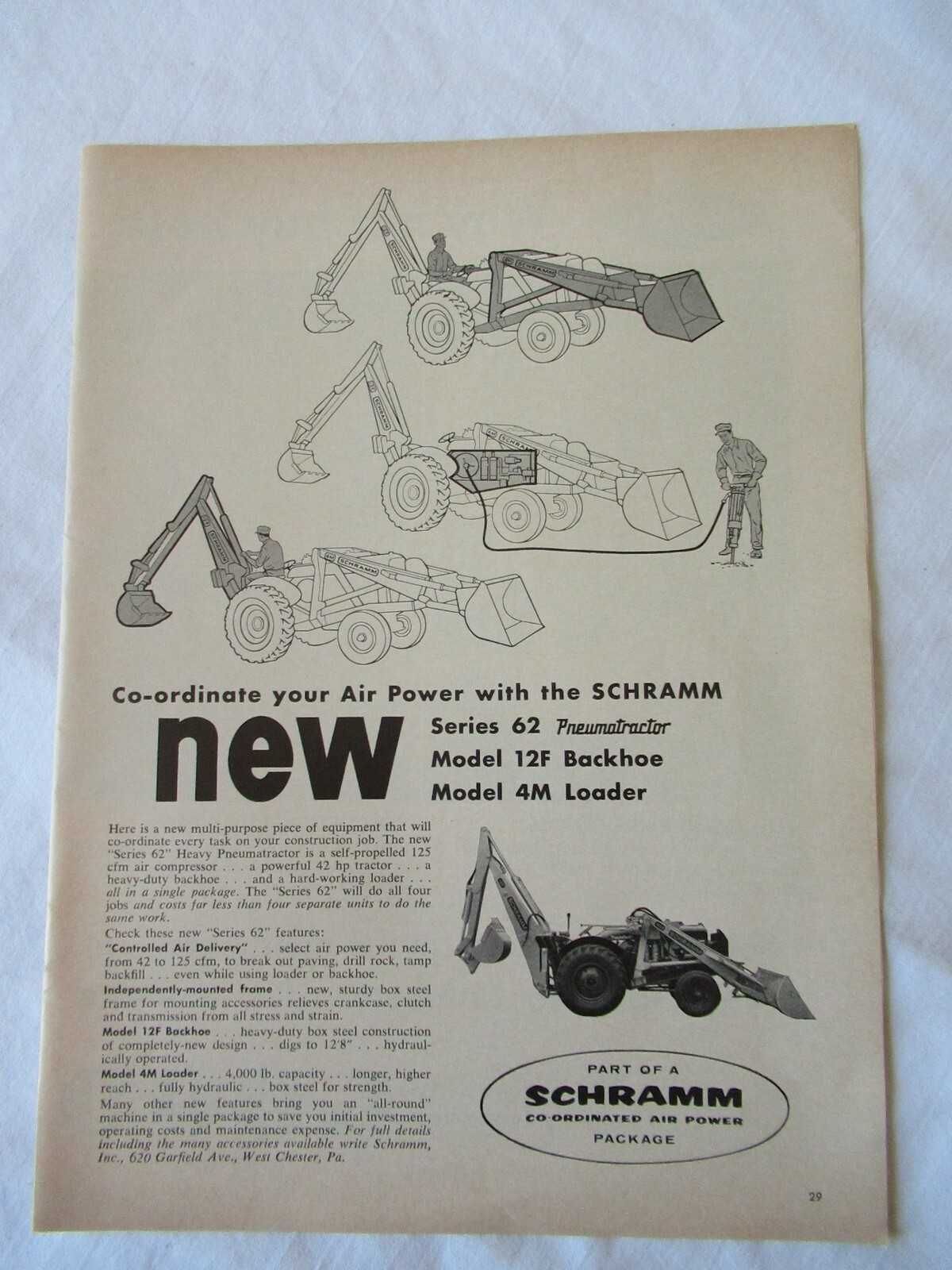 1961 Schramm backhoe loader print AD 11x8" | eBay
