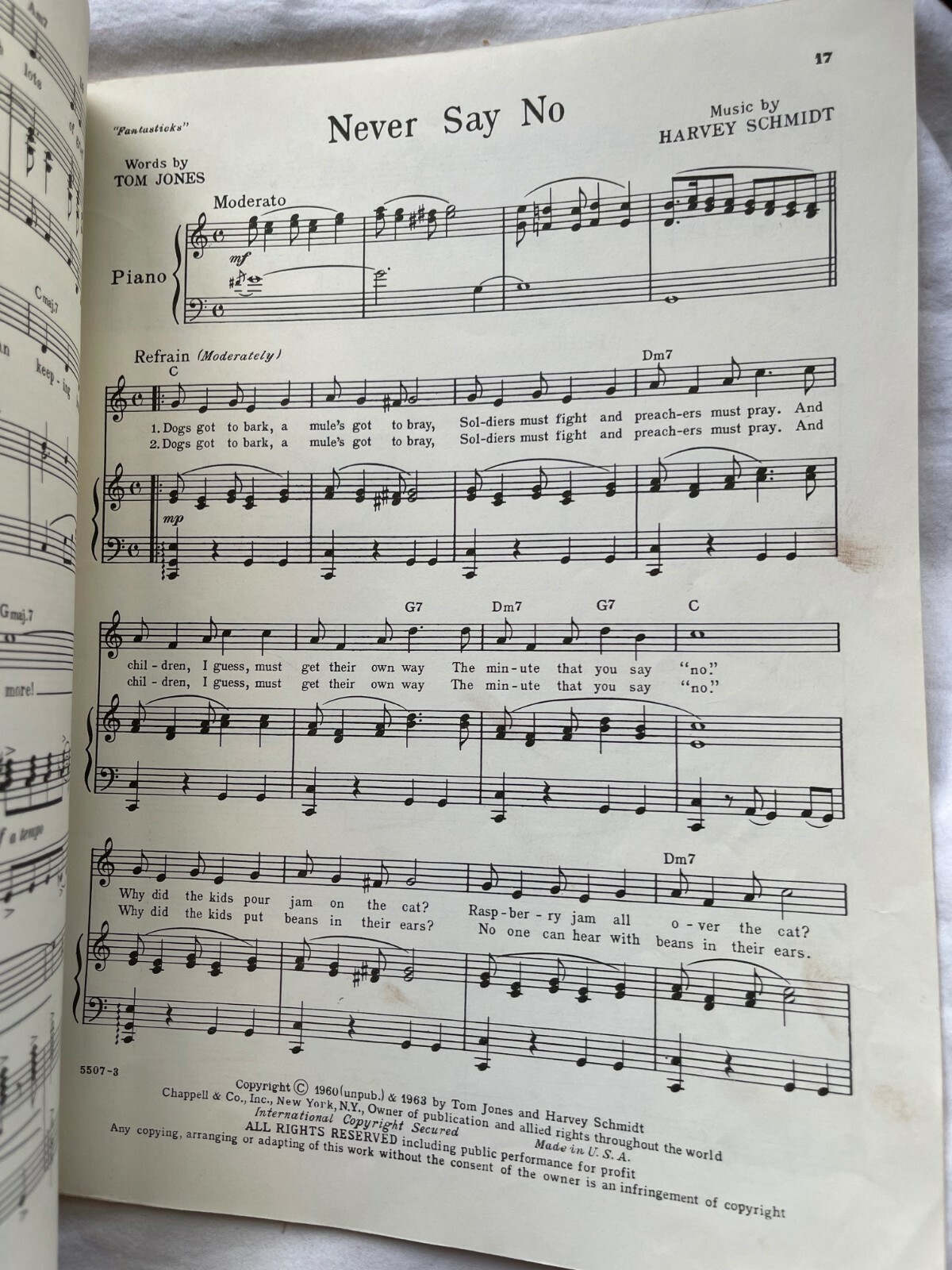 THE FANTASTICKS, LORE NOTO, CHAPPELL & CO VOCALS SHEET MUSIC, preowned ...