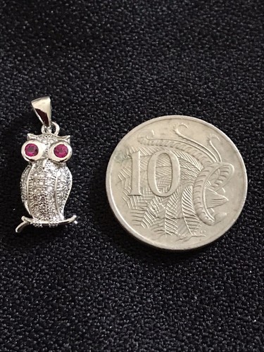 STUNNING & Cute Crystal Owl Simulated Ruby Red Eyes Silver Tone Pendant ...