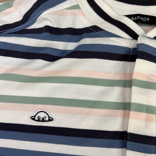 Radmor Golf Shirt Short Sleeve Striped Collarless Cotton Logo Casual ...