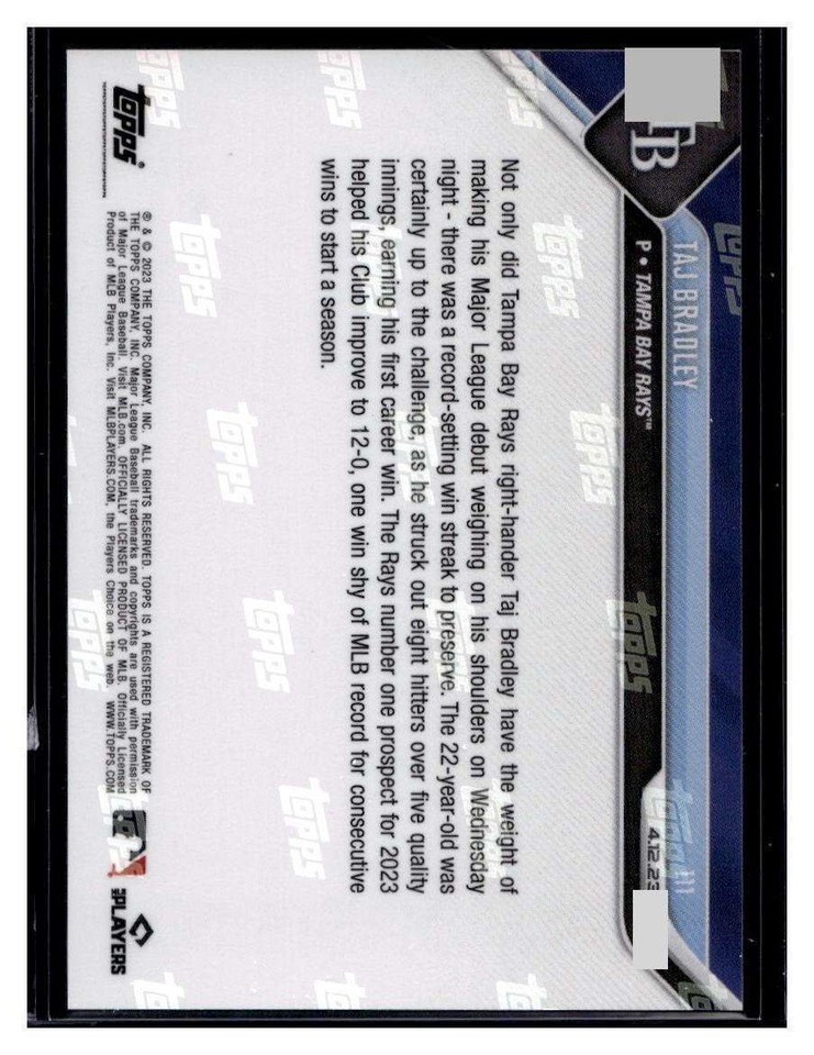 2023 Topps Now #111 Taj Bradley Blue Parallel Card #d /49 RC Rookie | eBay