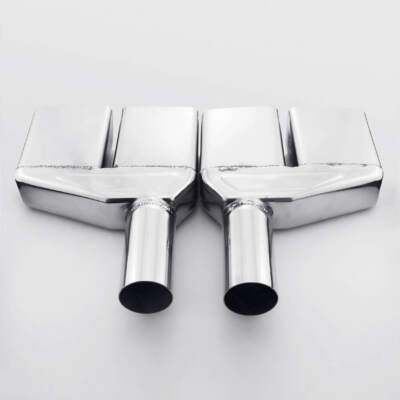 Square 4"x2" Quad Out Exhaust Tips 2" Inlet Angle Cut Single Wall 11" L ...