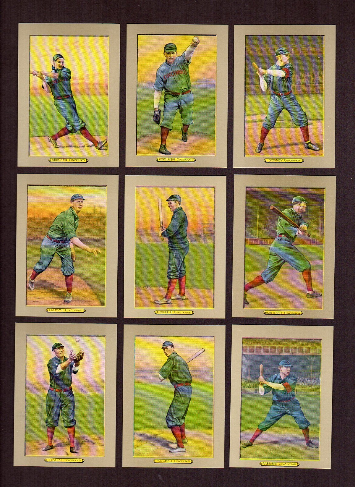 1910 CINCINNATI REDS Turkey Red T3 complete TEAM REPRINT SET ~ ALL 9 ...