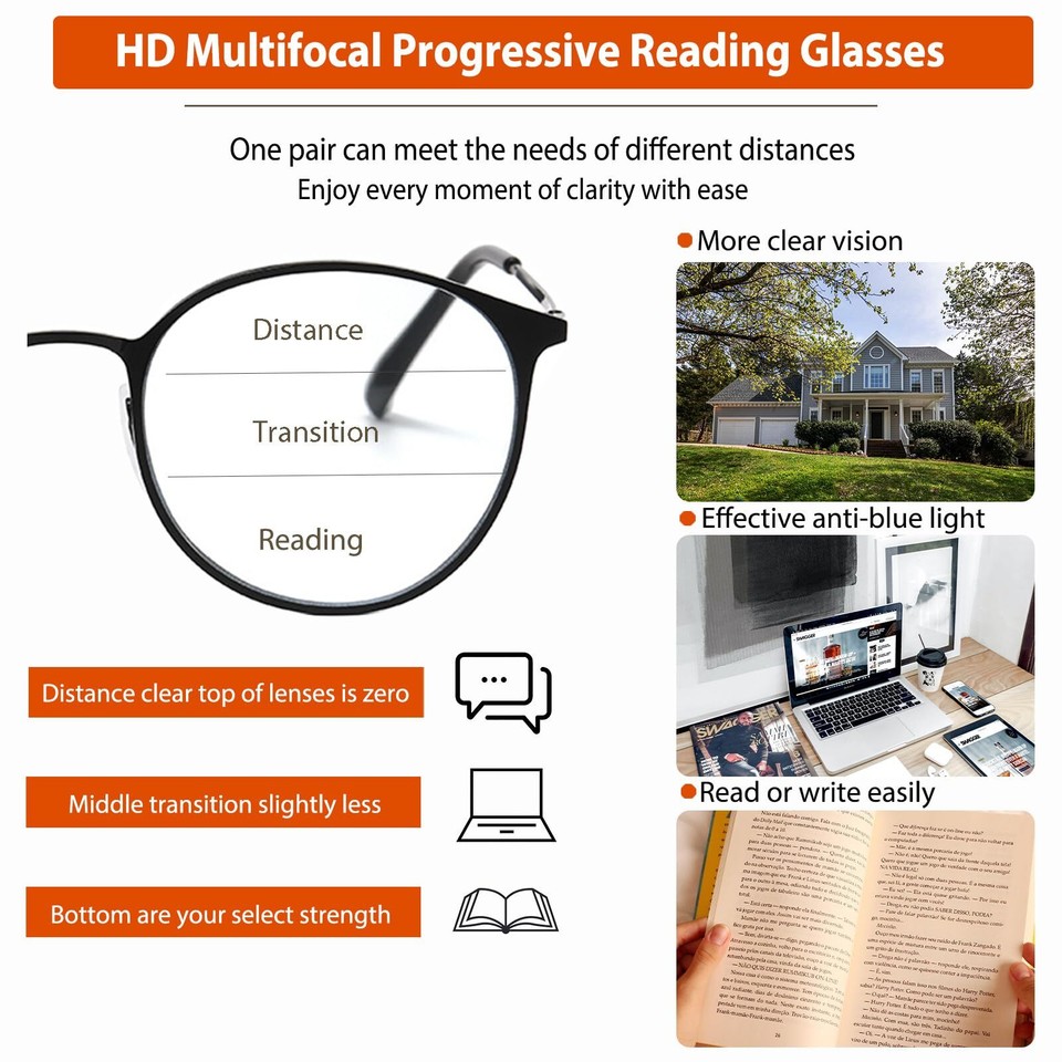 Multifocal Transition Photochromic Progressive Reading Glasses Men ...