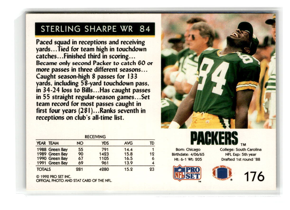 1992-Pro Set-#176-Sterling Sharpe-Green Bay Packers | eBay