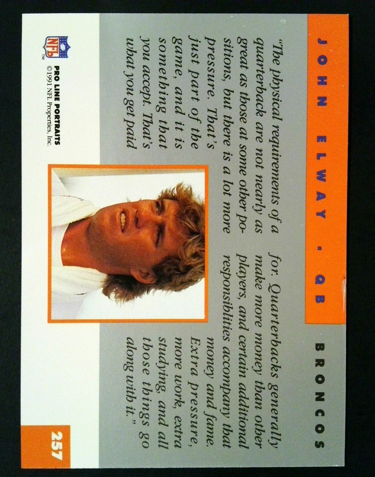 #257 John Elway 1991 Pro Line Portraits NFL Football Denver Broncos HOF ...