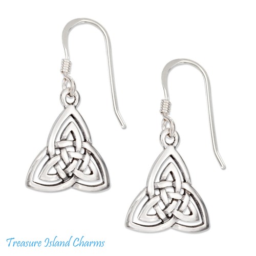 Celtic Double Triquetra Trinity 925 Solid Sterling Silver Hook Dangle ...