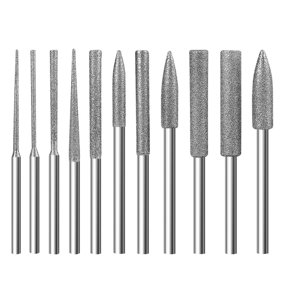 11PCS 1/8" Carbide Steel Different Shapes Diamond Burr Bits Rotary ...