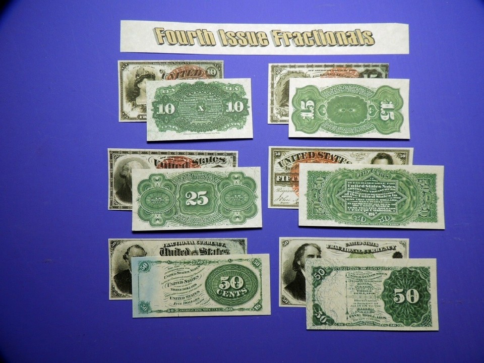 Reproduction Fractional Currency Set 4th Issue 6 Notes Paper Money Copy ...