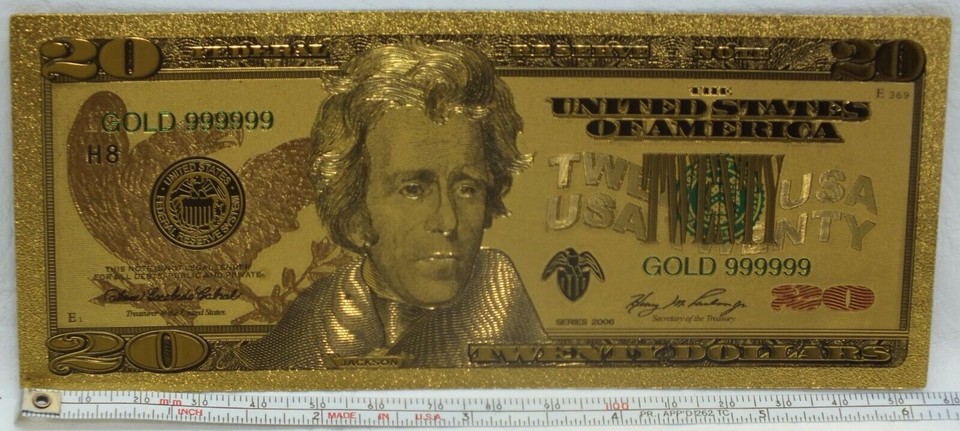 24K Gold-Plated Foil Note Currency Bill Paper Money Novelty Famous Cash ...