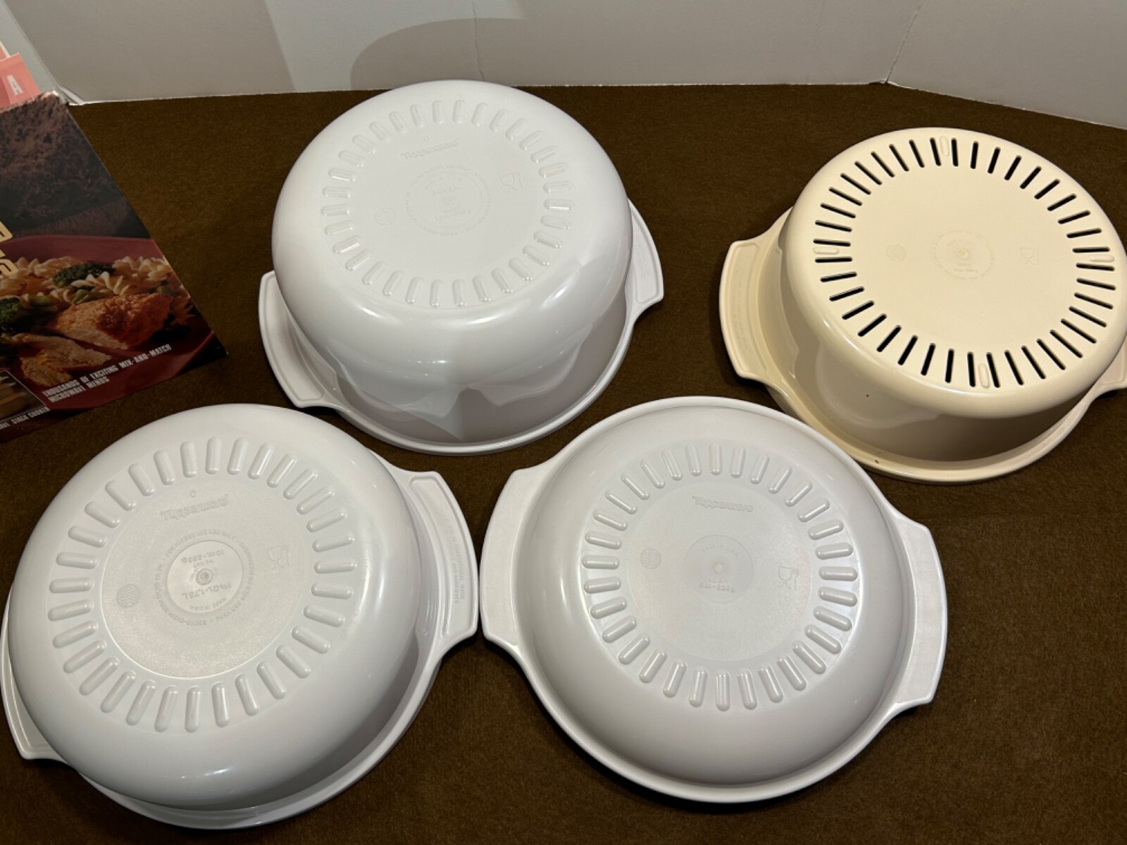Vintage TUPPERWARE 4 Pc Almond Microwave Stack Cooker Set and Cookbook ...
