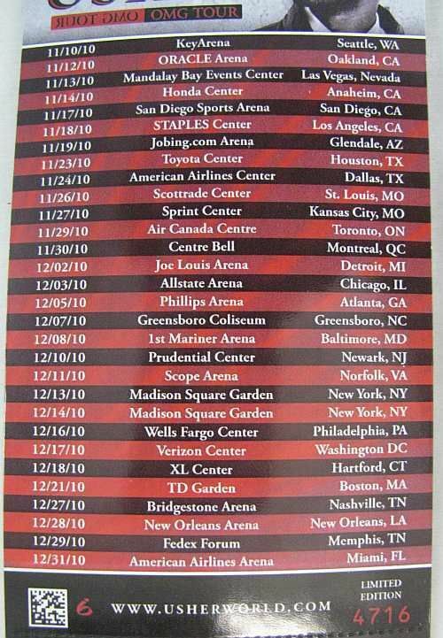 Usher OMG 2010 World Tour Pair VIP Section Commemorative Concert ...