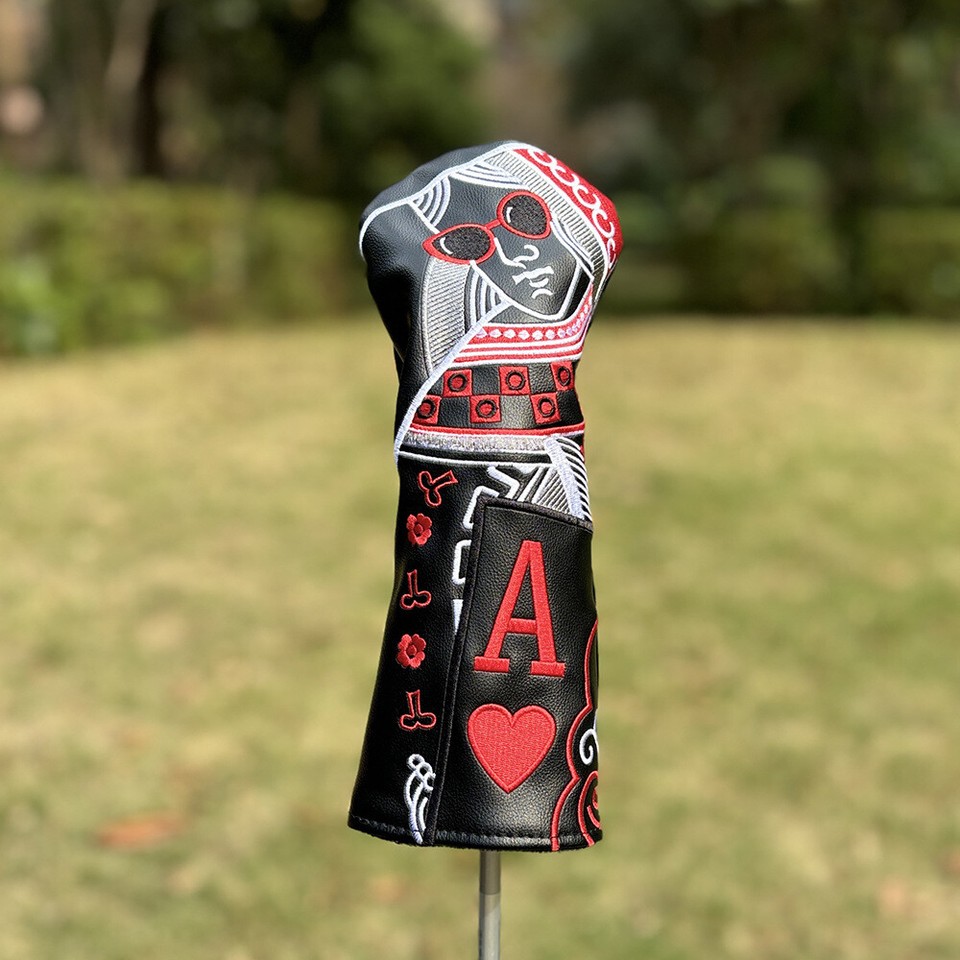 Poker King&Queen Golf Wood Head Covers Driver Fairway Woods Hybrid PU ...