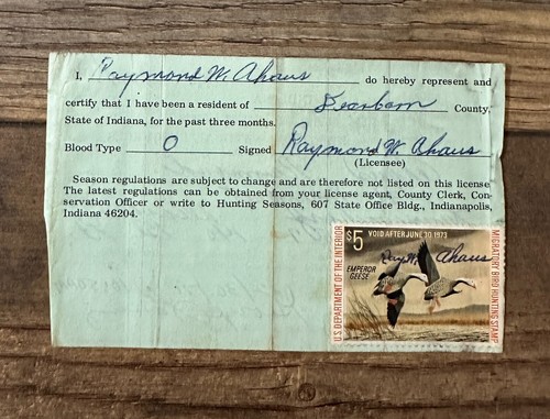 #RW39 1972 Federal Duck Stamp ***INDIANA*** Hunting Permit License | eBay
