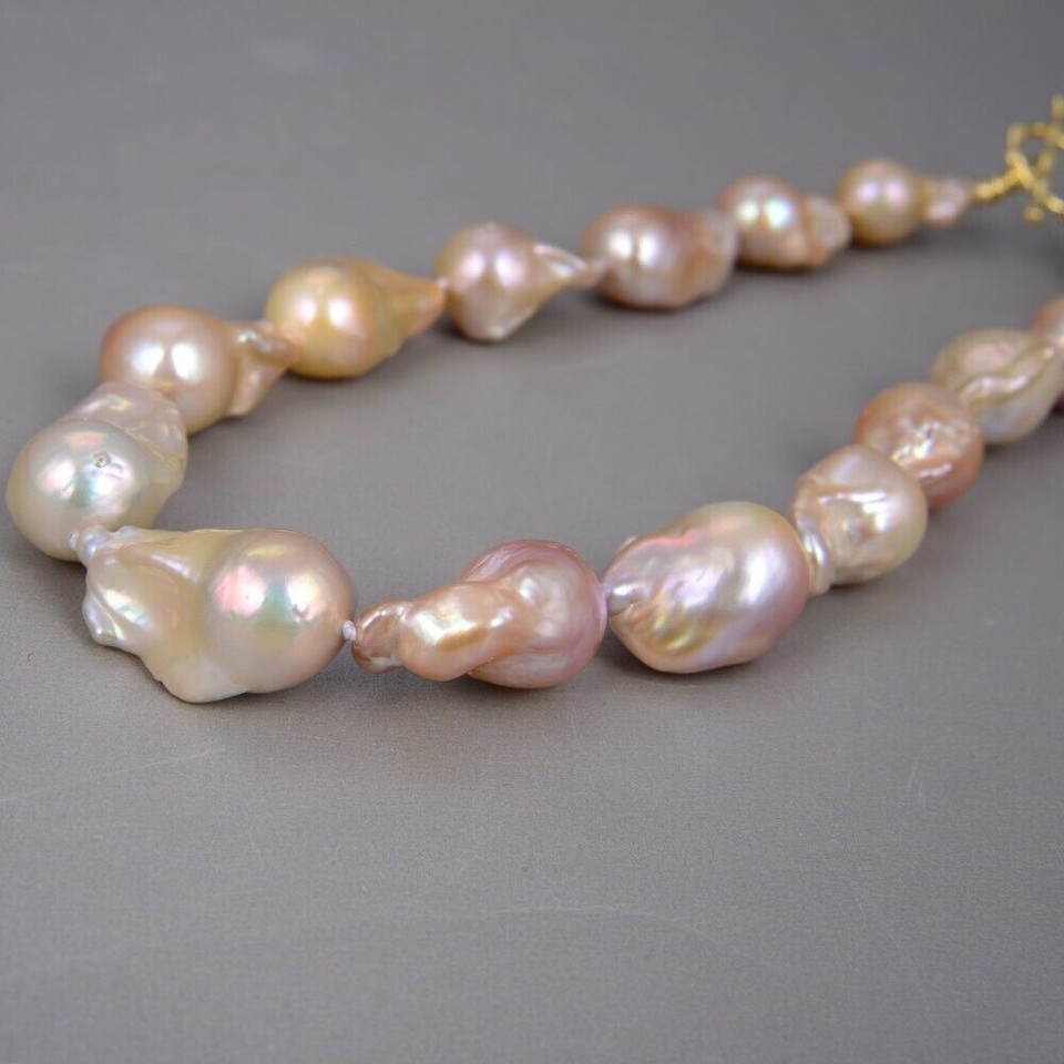 Natural Pink Keshi Baroque Pearl Necklace Gold Color Plated Clasp 18 ...